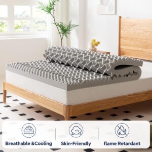 TRIPARK 3 Inch King Mattress Topper for King Size Bed, 5-Zone Bamboo Charcoal Infused Memory Foam Mattress Topper for Back Pain, Pressure Relieving, Ventilated Soft Bed Topper