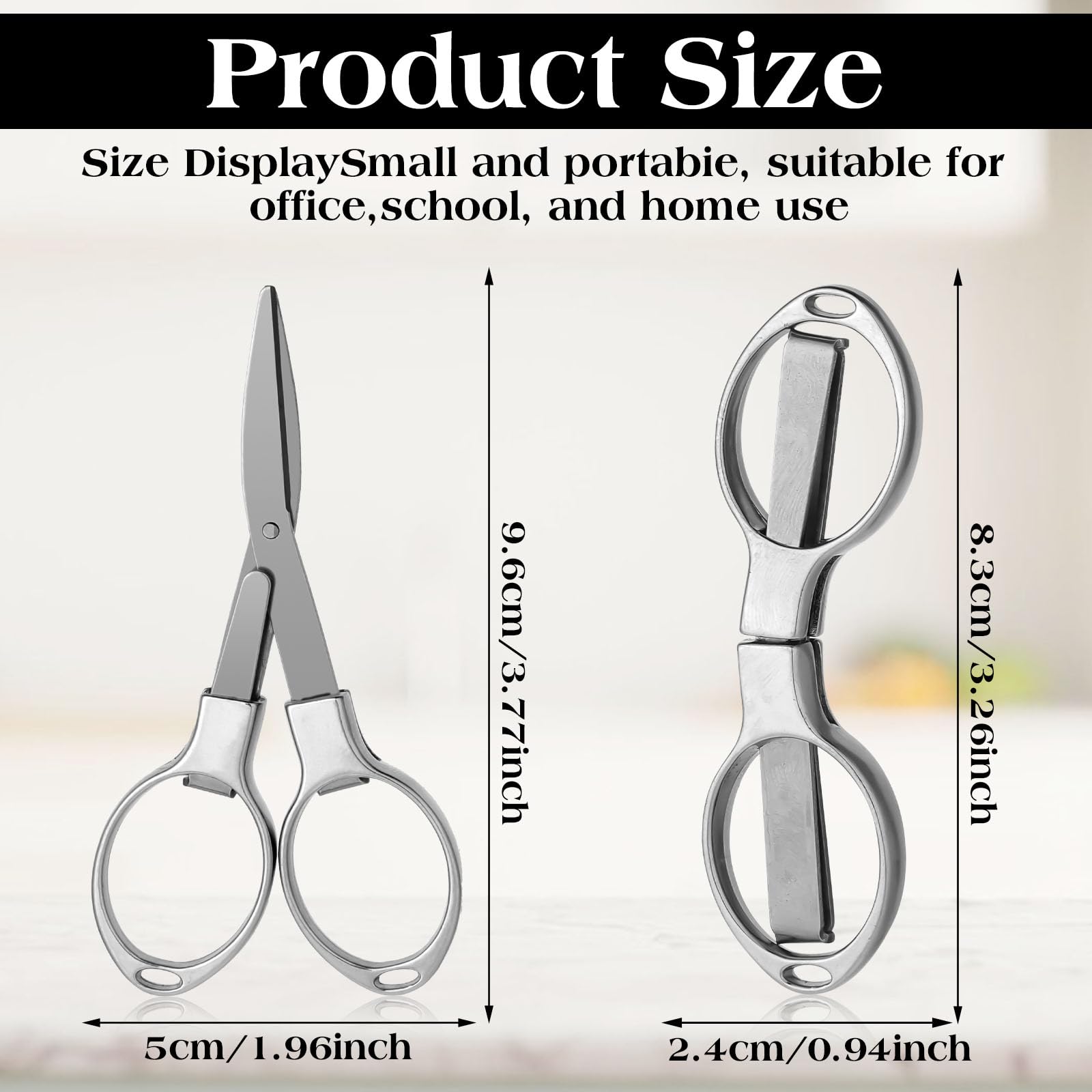 2Pcs Folding Scissors Stainless Steel Mini Scissors 8.3x 2.4cm Safe Portable Small Scissors for Sewing Paper Cutting