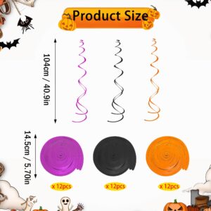 Lucleag 36Pcs Halloween Hanging Swirls Decorations, Black Orange Purple Hanging Foil Swirls for Ceiling Wall Decorations, Shiny Party Swirl Spiral Hanging Decorations for Halloween Party Supplies