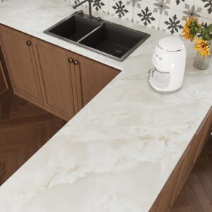 VEELIKE Cream Onyx Marble Contact Paper for Countertops Peel and Stick Waterproof Marble Countertop Contact Paper 15.7''x118'' Kitchen Countertop Peel and Stick Marble Wallpaper for Wall Counter Table