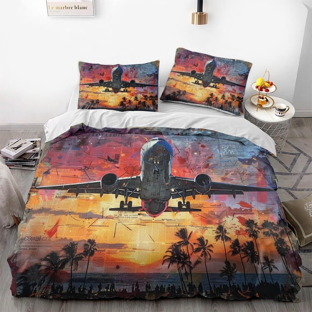 Aircraft Aviation Artistry Duvet Cover Set - Premium Microfiber Bedding with Stunning Airplane Designs | Soft, Cozy Seasons (Twin (68"x90"),03)