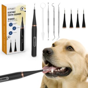 opdent plaque remover for teeth - electric toothbrush for dogs pet brush set,electric five modes + 4 cleaning head, effective care of teeth, pet must have, help dog oral health. (black, large)