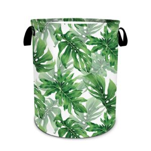 palm leaves laundry basket, foldable waterproof oxford cloth floral laundry hamper funny tote bag dirty clothes storage bucket toy organizer for bathroom/laundry/bedroom 15.7"x19.6"