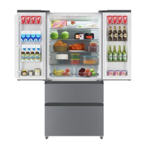 dytesa 33 inch large capacity french door refrigerator, 18.75 cu.ft refrigerator with 2 doors & 2 drawers, full size bottom freezer kitchen fridge, automatic defrost, led lighting