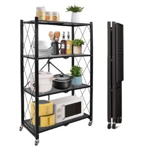 hponqione 5-tier heavy duty foldable metal rack storage shelving units 28" w x 14" d x 65" h for kitchen bakers closet, metal wire,with wheels moving easily