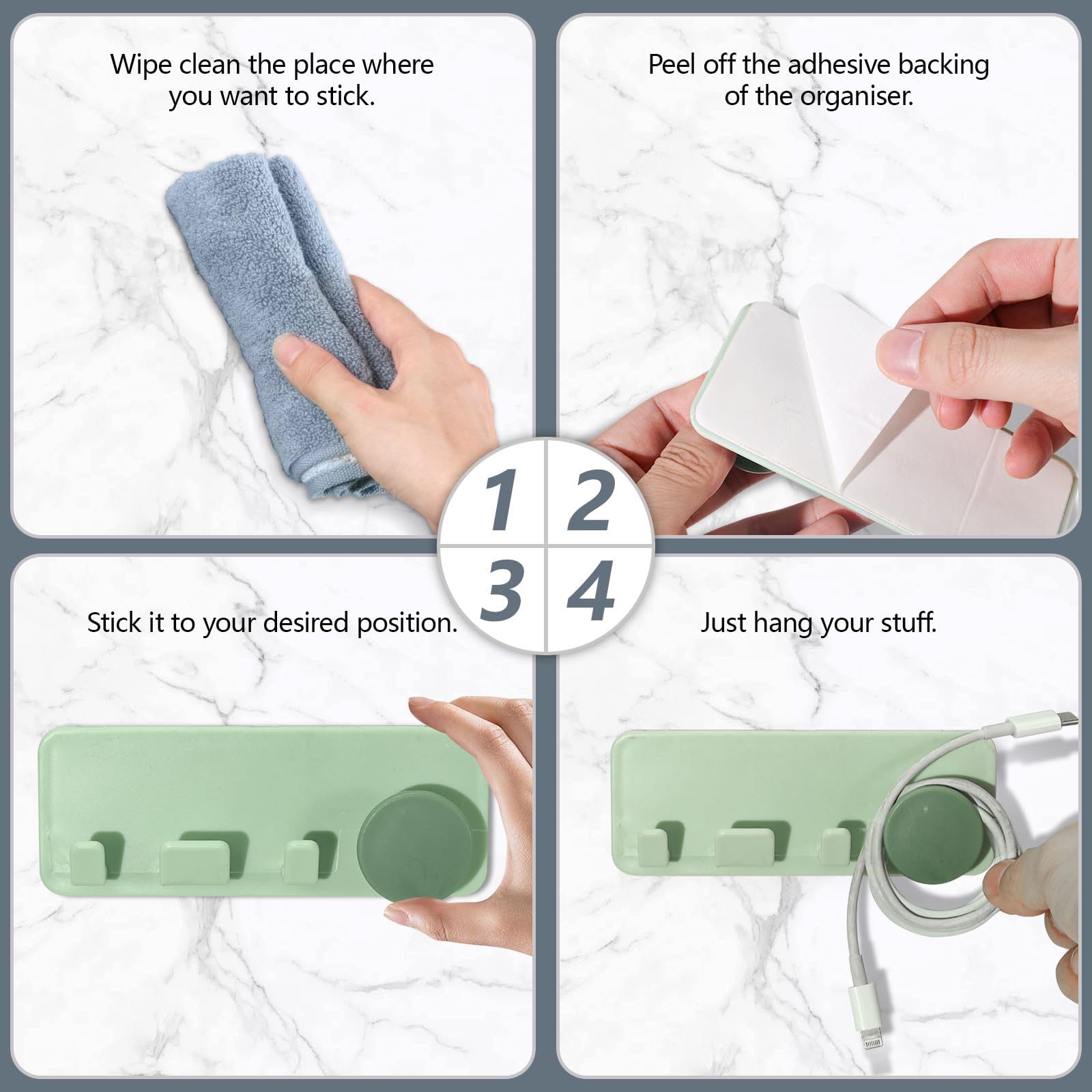 LELE LIFE 6Pcs Power Plug Hook Electrical Plug Holder, Self Adhesive Kitchen Appliance Cord Organizer, Multifunctional Razor Holder for Shower Key Holder Wall Mount