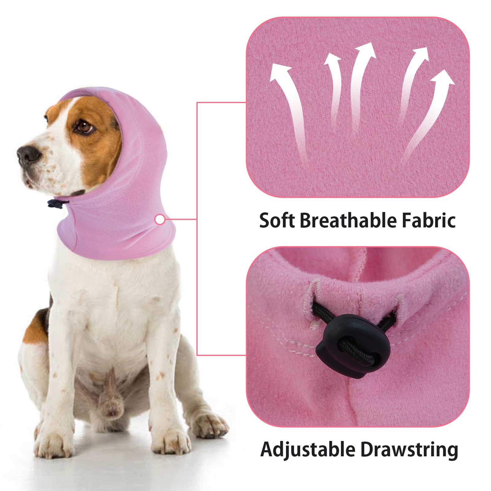 IDOMIK Dog Calming Hoodie,Ear Wraps for Dog to Calm Anxiety,Ears Head Cover for Dogs Noise Protection,Snoods for Dogs Grooming Force Drying Fireworks,Dog Ear Protector,Dog Hematoma Ear Wrap,Pink,L