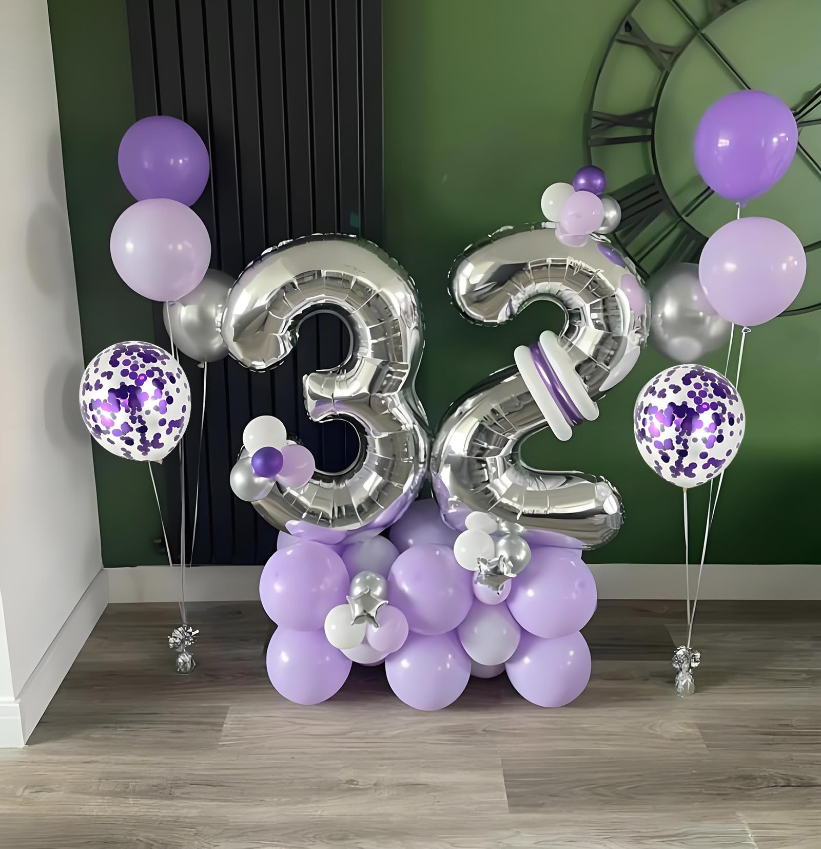 55pcs Metallic Purple Premium Latex Lavender Lilac Balloons 12 inches and Purple Confetti Balloons with Ribbons Set for Birthday Bridal Shower Wedding Party Decorations