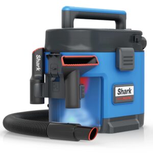 shark vs100 messmaster portable wet dry vacuum, small shop vac, 1 gallon capacity, corded, perfect for pets & cars, anybag tech, self-cleaning, for tough wet & dry messes, light blue (renewed)