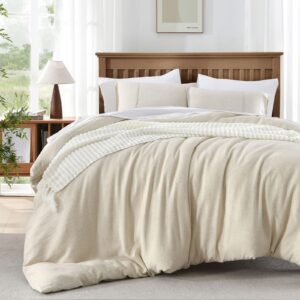 grassix linen duvet cover king size - soft duvet cover set, breathable linen comforter cover, luxury bedding set for housewarmings gift natural linen 104"x90"