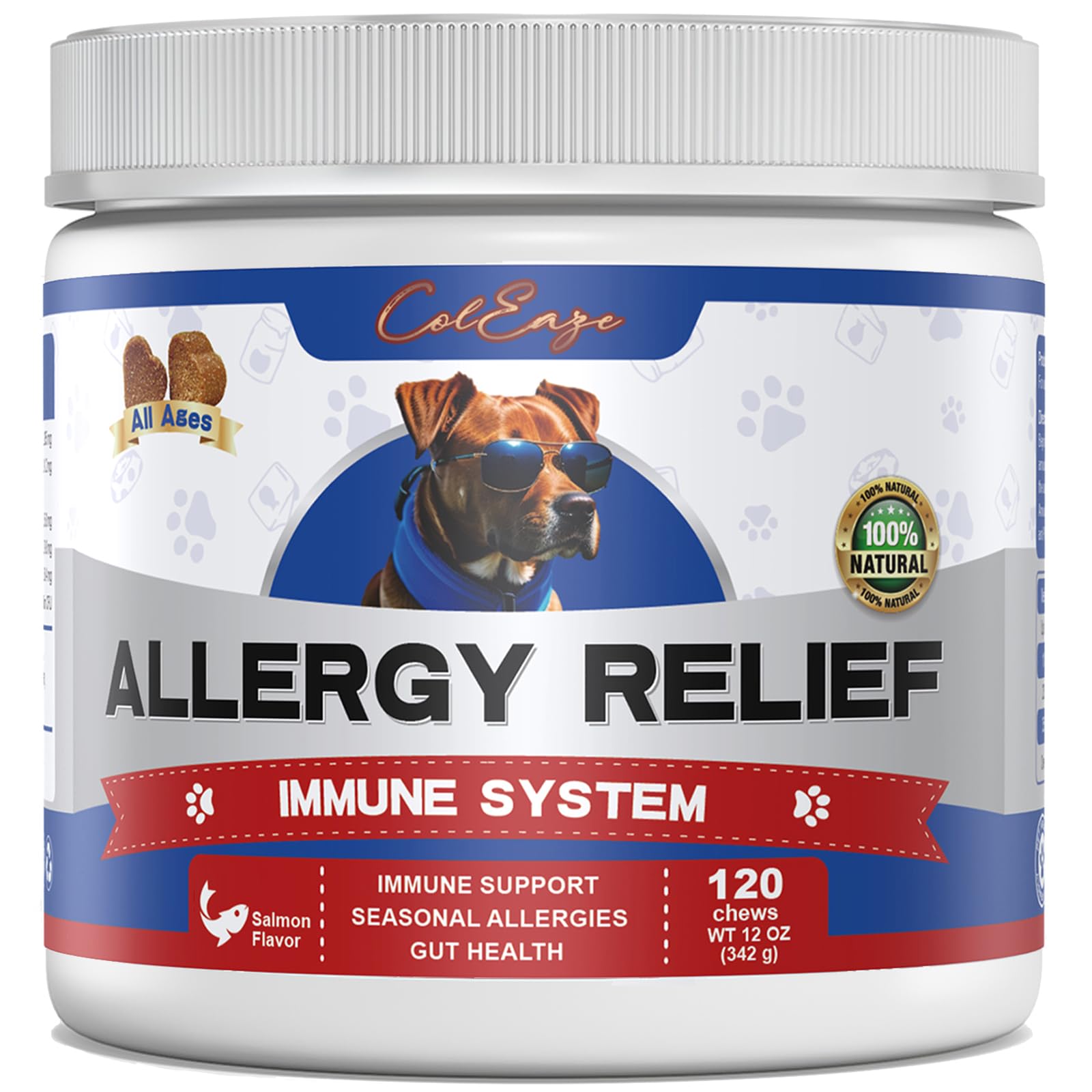 ColEzae Allergy Relief for Dogs, Anti-Itch Chew Treats for Dry Skin, Itchy Paws, Licking, Seasonal Allergies, Omega 3 and Herbal Supplement