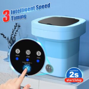 Portable Washing Machine with 3 Intelligent Cleaning Modes,11L Mini Washer with Foldable Design,Mini Folding Washing for Travel,Camping,Apartment,Dorm,Baby Clothes,Socks,Underwear Blue