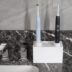 Linkidea Bathroom Electric Toothbrush and Razor Cable Organizer Box, Vanity Hide Cord Organizer with Charger and Power Strip Storage Box, Keep Countertop Clean (White)