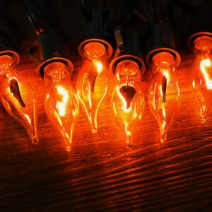 Halloween C7 Flame Light Bulbs Flickering Light Bulbs, 12 Pack Clear Glass Shell Flame Effect Light Bulb as C7 Replacement Bulbs for Flame String Lights & Christmas Halloween Decor, E12 Base - 1W