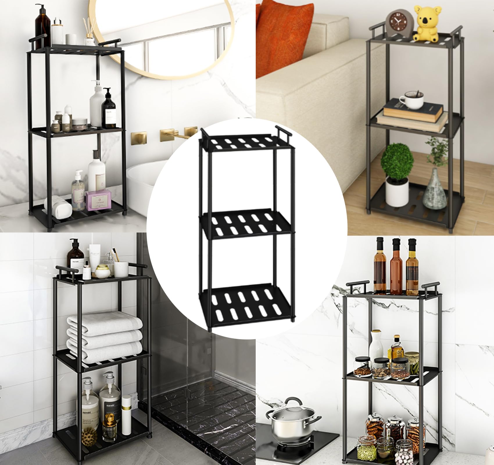 VOTZAAQ Corner Shower Caddy 3 Tier Standing Shower Caddy Corner, Black Shower Rack Bathroom Storage Organizer with Handle, Rustproof Stainless Steel Corner Shelf, Shower Shelf for Inside Shower