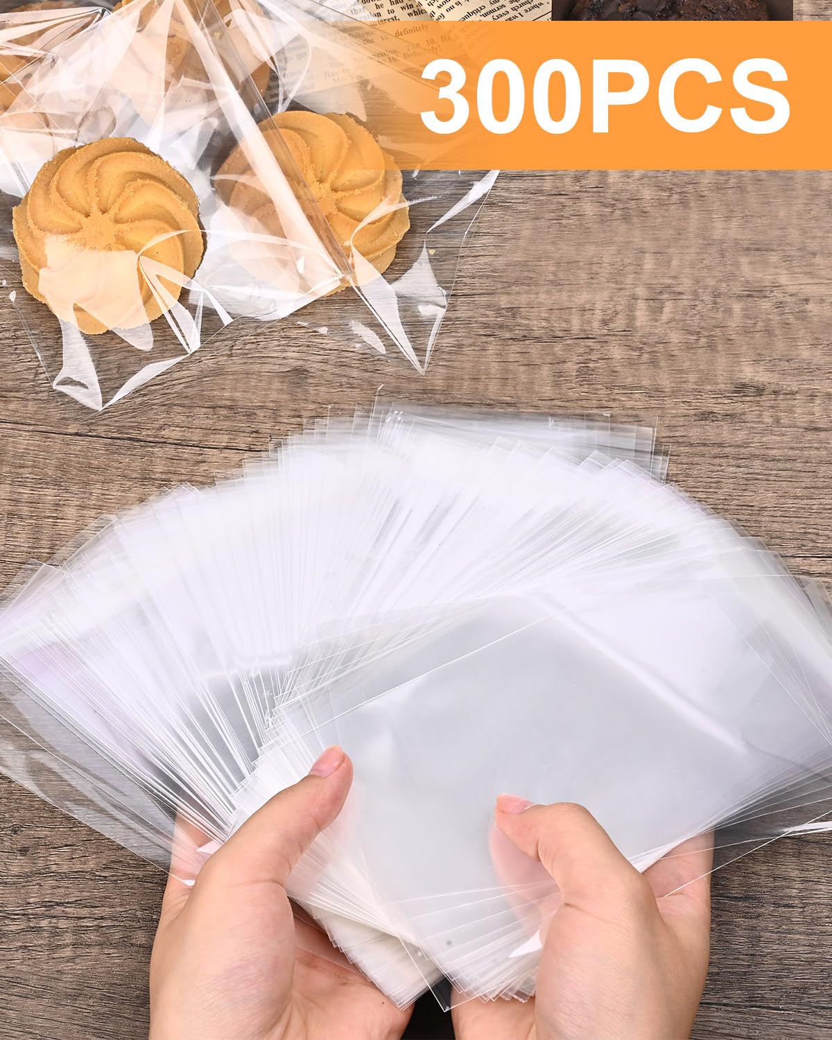 300 Pcs Self Adhesive Cookie Bags, 4x6 Inches Self Sealing Cellophane Bags, Clear Resealable Cellophane Bag for Packaging, Cookies, Gifts, Candy, Food