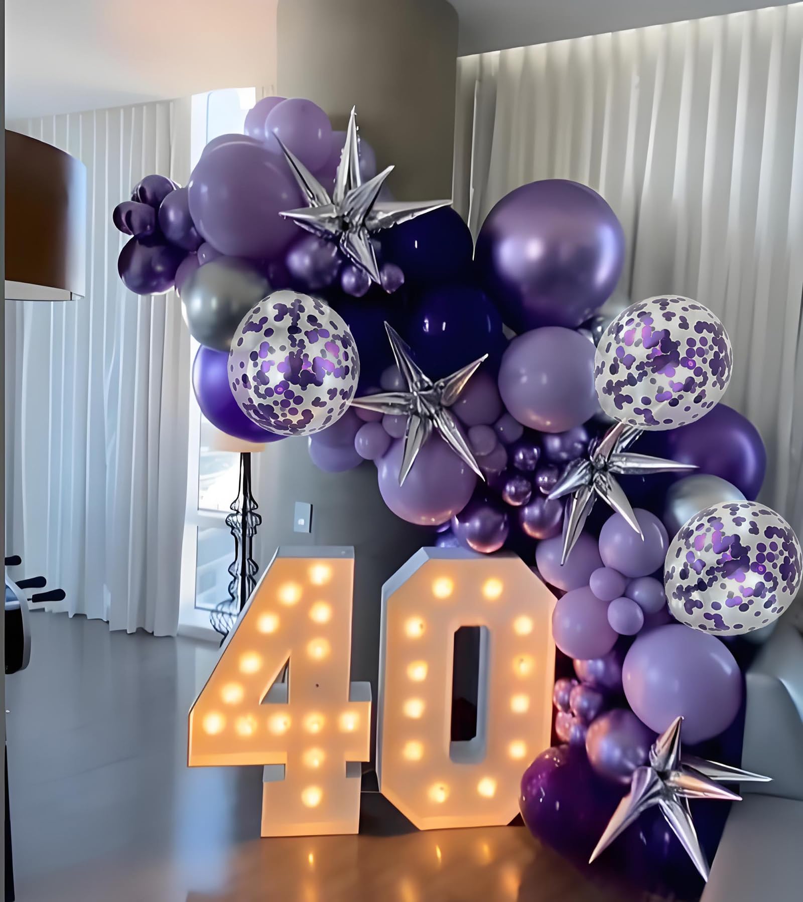 55pcs Metallic Purple Premium Latex Lavender Lilac Balloons 12 inches and Purple Confetti Balloons with Ribbons Set for Birthday Bridal Shower Wedding Party Decorations