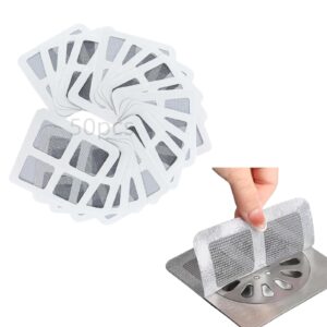 4" x 4"disposable floor drain sticker shower drain hair catcher shower drain cover hair catcher mesh stickers for bathroom washbasin bathtub kitchen sink for human and pet hair (50pcs)