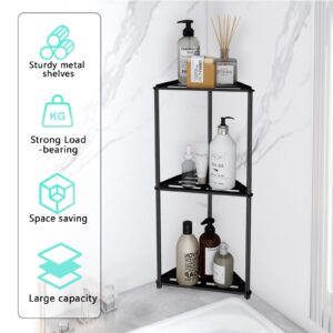 XEENEW Standing Shower Caddy Corner, 3 Tier Stainless Steel Shower Organizer Stand, Metal Rustproof Corner Shower Shelf, Shower Stands for Inside Shower Bathroom Bathtub（Matte Black）