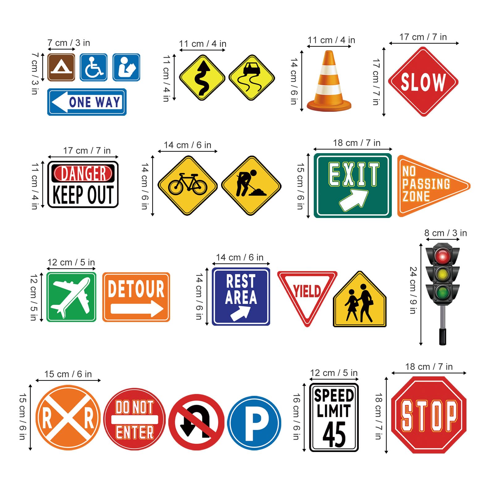 wondever 25 Pieces Traffic Road Signs Wall Stickers Stop Street Transportation Signs Peel and Stick Wall Art Decals for Kids Bedroom Classroom Playroom