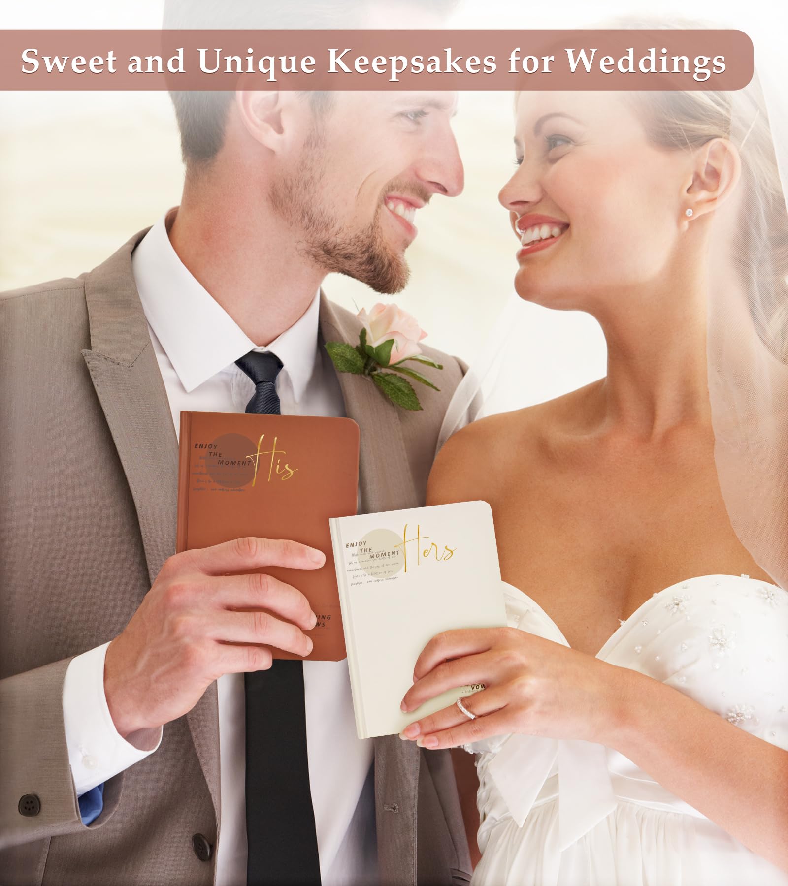 Wedding Vow Books, His and Hers Vow Books with Gold Foil Lettering, Hardcover Wedding Notebook 56 Lined Pages/28 Sheets, Perfect Wedding Essentials for Your Wedding Day,Bridal Gifts (Terracotta-Beige)