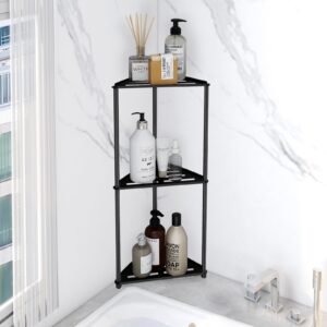 xeenew standing shower caddy corner, 3 tier stainless steel shower organizer stand, metal rustproof corner shower shelf, shower stands for inside shower bathroom bathtub（matte black）