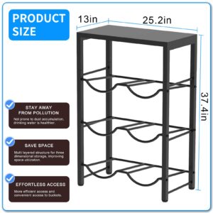 Semoprus 5 Gallon Water Bottle Holder for 6 Bottles, 3 Tiers Heavy-Duty Water Cooler Jug Rack with Reinforcement Frame for Home, Office, Restaurant, Black