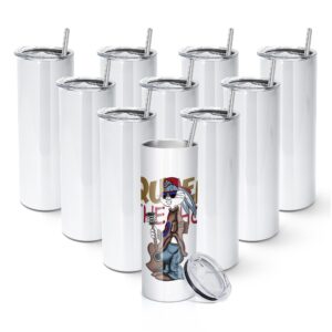 chljar 10 pack sublimation tumblers, 20oz straight skinny stainless steel insulated sublimation tumbler blank with individual boxed and bottom rubbers