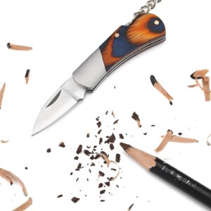 HOULIME Folding Knife, Keychain Knife, Stainless Steel and Colorful Wood Handle Pocket Knife, Blade Length 1.9In with Aluminum Gift Box