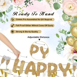 Breling Pre Strung Happy Engagement Banner Glitter Happy Engagement Party Decorations Engaged Banner Engagement Decorations Signs Party Decor Wedding Engagement Banners(Champagne Gold)