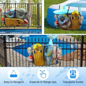 Pool Float Storage Bag,Adjustable Pool Toys Organizer Hanging Mesh Bag with 3 Side Pockets for Rafts,Balls,Floats,Inflatable Toys,Extra Large Pool Toy Storage Net Bag Pouch,Swimming Pool Accessories