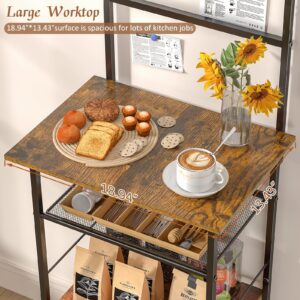 5 Tier Coffee Bar Station, Coffee Stand Station with 4 S-Shaped Hooks, Farmhouse Corner Coffee Bar Cabinet for Small Spaces, Bakers Rack for Kitchen, Entryway, Living Room, 13.43"D x 18.93"W x 53.31"H