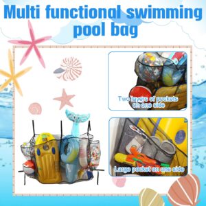 Pool Float Storage Bag,Adjustable Pool Toys Organizer Hanging Mesh Bag with 3 Side Pockets for Rafts,Balls,Floats,Inflatable Toys,Extra Large Pool Toy Storage Net Bag Pouch,Swimming Pool Accessories