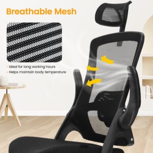 NEO CHAIR Ergonomic Office Desk Chair High Back Computer Gaming Mesh Chair with Comfy Task Adjustable Arms Lumbar Support Headrest Swivel for Home Office (Black)