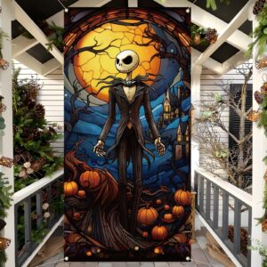 The Nightmare Before Christmas Door Cover Jack Skellington Halloween Front Door Porch Banner Photography Decoration