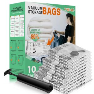 10 pack vacuum storage bags,space saver bags with hand pump,vacuum sealer bags for store clothing,comforters,blankets,and other bedding(2jumbo/2 large/3 medium/3 small)