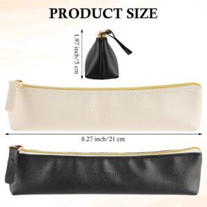 Gjinxi 2Pcs PU Leather Pen Pouches, Simple Cosmetic Makeup Pouch Bag, Slim Small Pen Case Bag with Zipper, Pouch Bag for Pens Markers