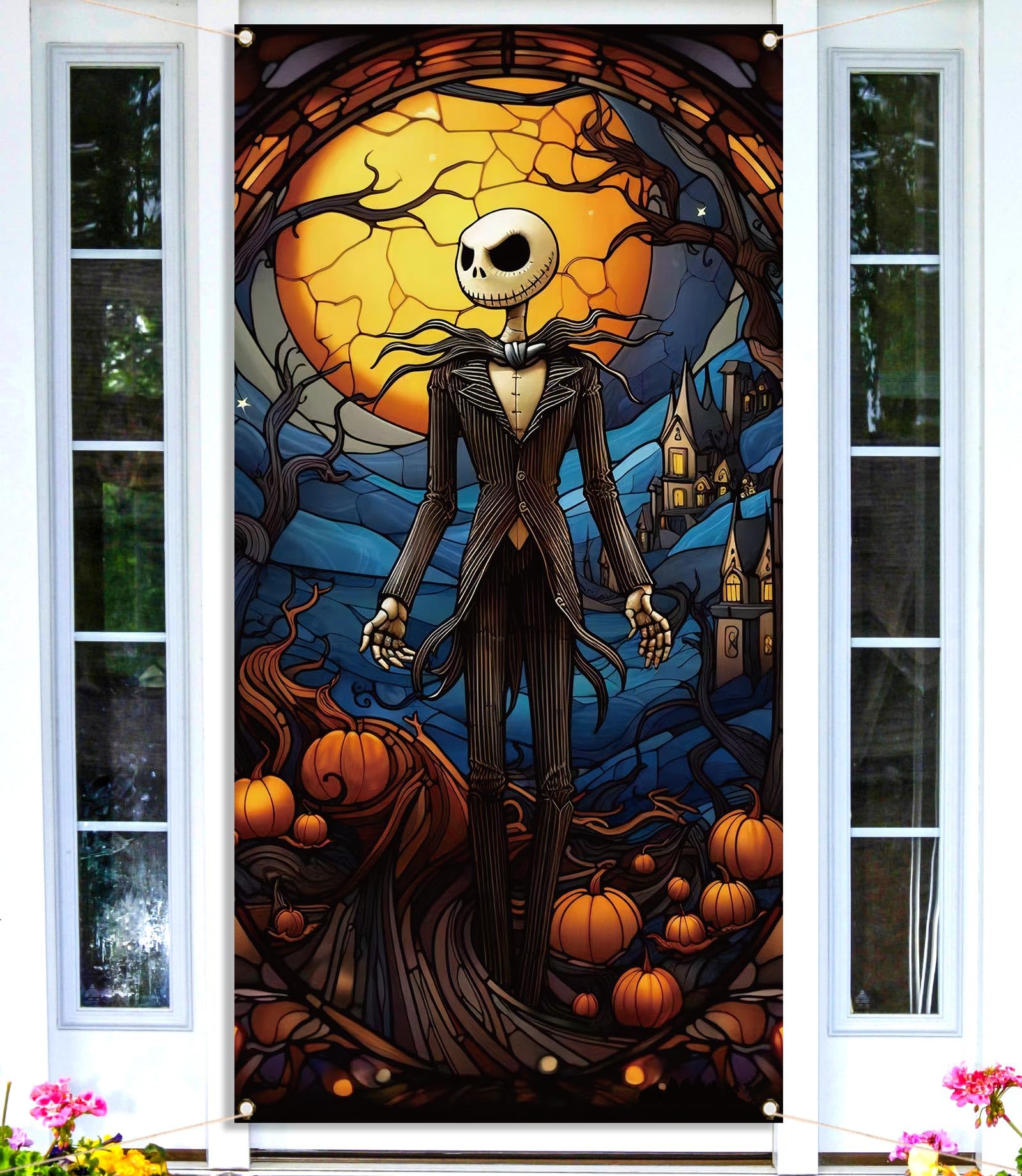 The Nightmare Before Christmas Door Cover Jack Skellington Halloween Front Door Porch Banner Photography Decoration