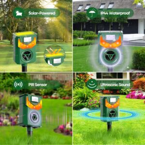 Solar Powered Ultrasonic Animal Repeller, Outdoor Cat Repeller, Flaming Eye Alarm, Animal Repeller with Sensitive Motion Sensor for Yard Repelling Cat,Dog, Bird, Rabbit, Skunk, Squirrel and Deer