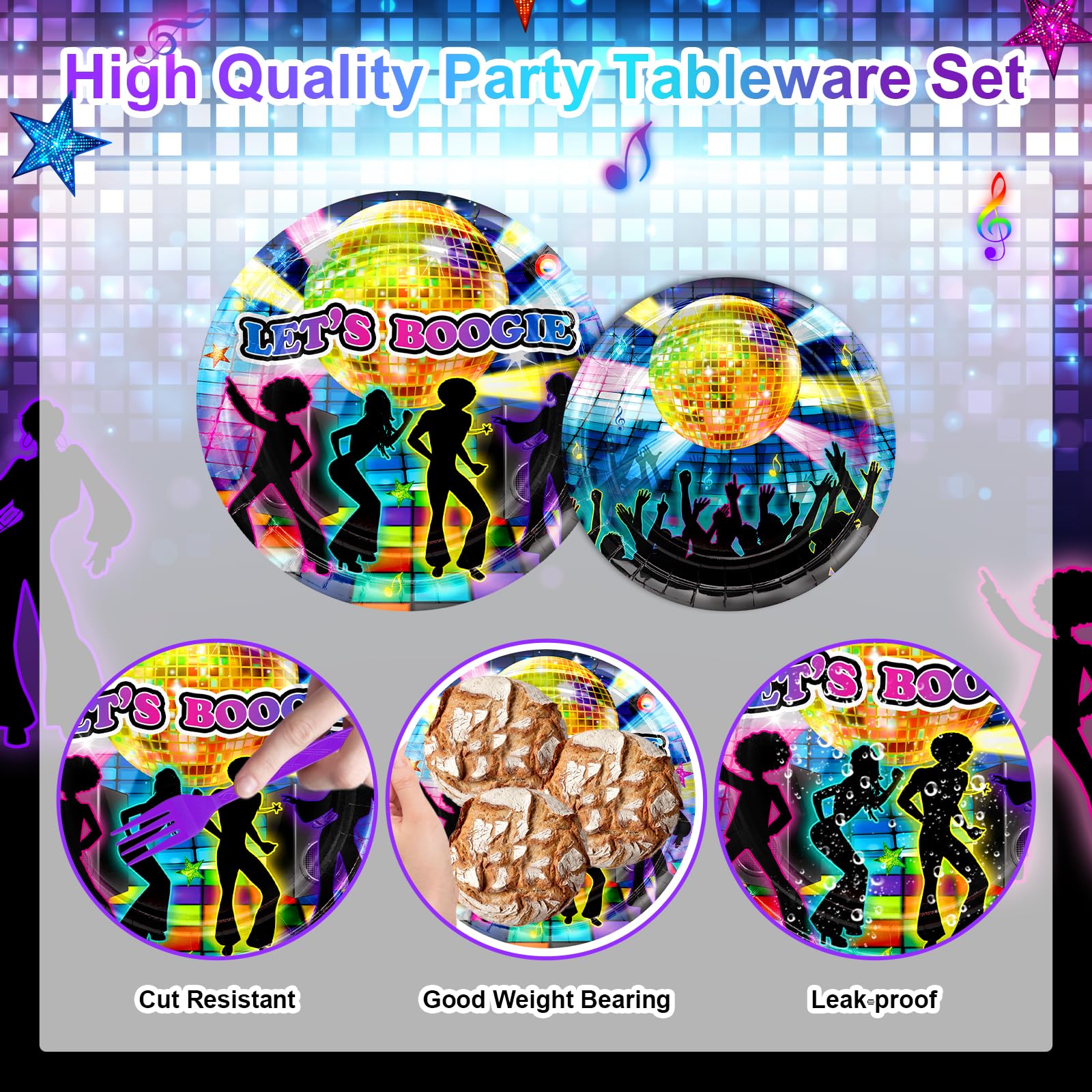 Avezano 192 Pcs Disco Party Plates and Napkins Supplies 70's Party Decorations Let's Boogie Theme Party Tableware Kit for Birthday Baby Shower Favors, Serves 24