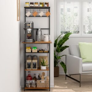 5 tier coffee bar station, coffee stand station with 4 s-shaped hooks, farmhouse corner coffee bar cabinet for small spaces, bakers rack for kitchen, entryway, living room, 13.43"d x 18.93"w x 53.31"h