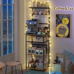 5 Tier Coffee Bar Station, Coffee Stand Station with 4 S-Shaped Hooks, Farmhouse Corner Coffee Bar Cabinet for Small Spaces, Bakers Rack for Kitchen, Entryway, Living Room, 13.43"D x 18.93"W x 53.31"H