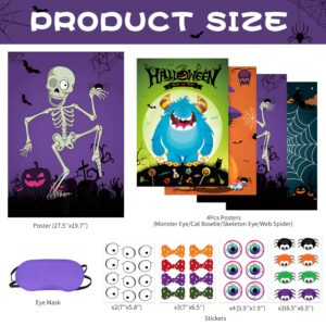 BORAMDO Halloween Party Games Halloween Pin The Game Poster with 96 Stickers and 4 Blindfolds, Halloween Pin The Tail Game for Halloween Party Supplies Favors Classroom Games