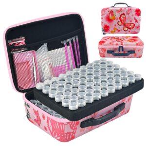 lirunqiu diamond painting storage containers, 120 slots diamond art accessories and tools kits storage box(pink)