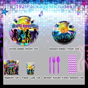 Avezano 192 Pcs Disco Party Plates and Napkins Supplies 70's Party Decorations Let's Boogie Theme Party Tableware Kit for Birthday Baby Shower Favors, Serves 24