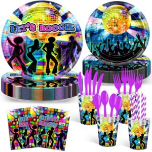 avezano 192 pcs disco party plates and napkins supplies 70's party decorations let's boogie theme party tableware kit for birthday baby shower favors, serves 24