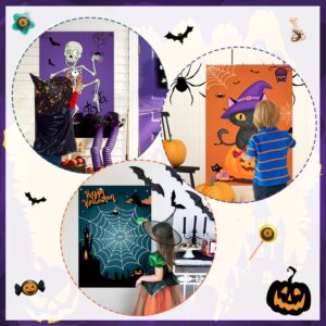 BORAMDO Halloween Party Games Halloween Pin The Game Poster with 96 Stickers and 4 Blindfolds, Halloween Pin The Tail Game for Halloween Party Supplies Favors Classroom Games