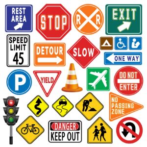 wondever 25 pieces traffic road signs wall stickers stop street transportation signs peel and stick wall art decals for kids bedroom classroom playroom