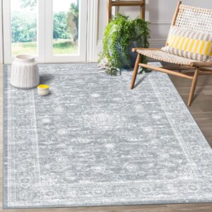 sunnewt area rug living room rug 5'x 7' non-slip washable rug stain resistant bedroom rug low plie entryway rug pale grey