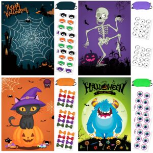 boramdo halloween party games halloween pin the game poster with 96 stickers and 4 blindfolds, halloween pin the tail game for halloween party supplies favors classroom games